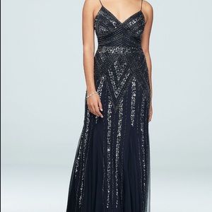 MARINA | Dresses | Marina Navy Deco Beaded Mesh Aline Gown | Poshmark